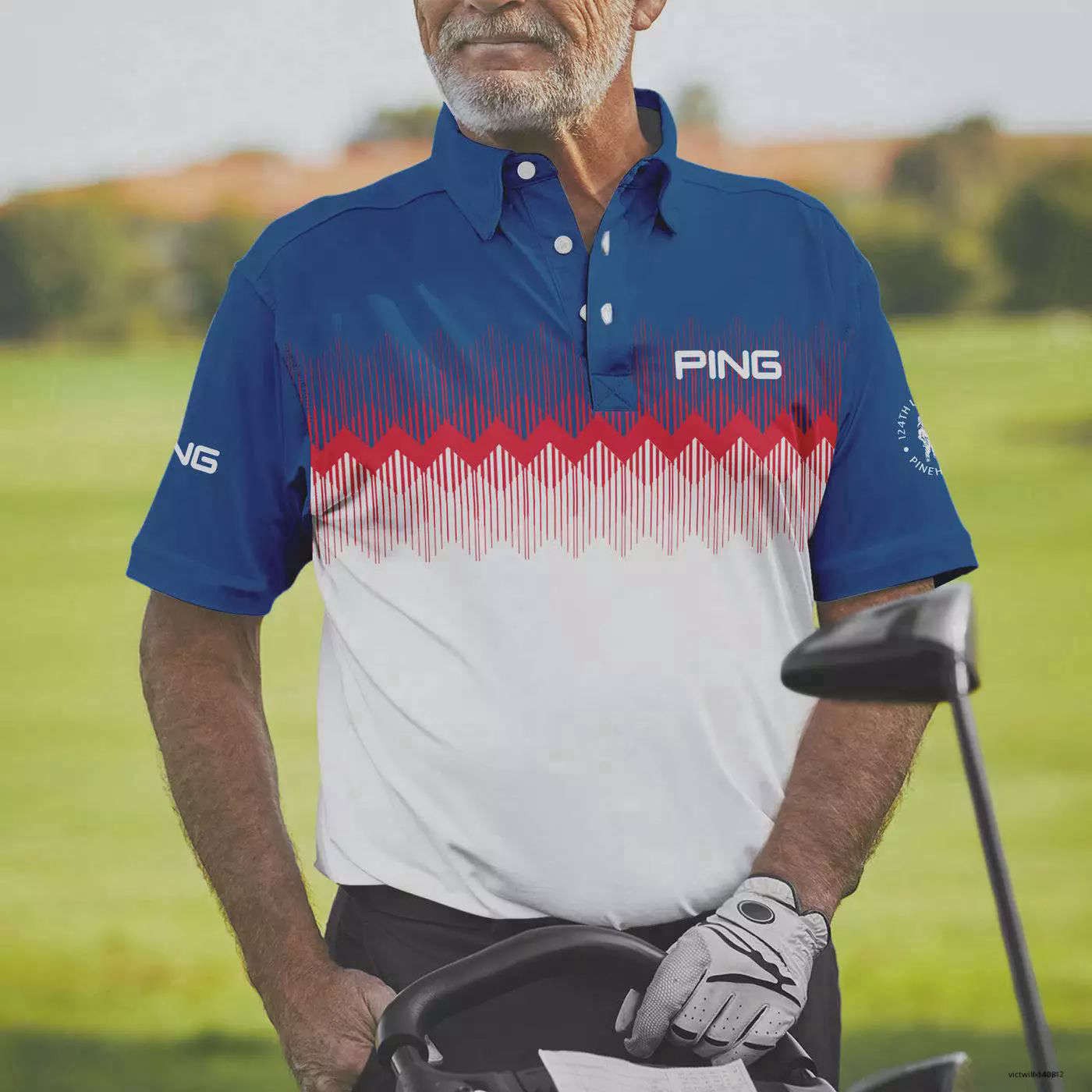 Ping 124th U.S. Open Pinehurst Polo Shirt Blue Red Fabric Pattern Golf ...
