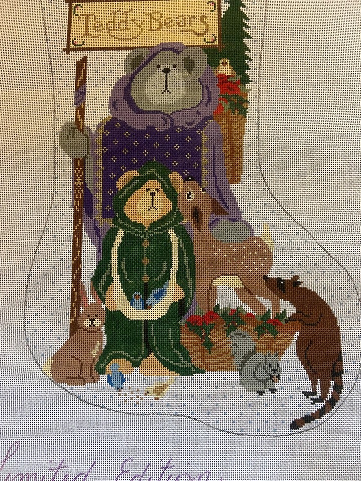 Lee Limited Edition Handpainted Needlepoint Stocking Canvas Teddy Bear ...
