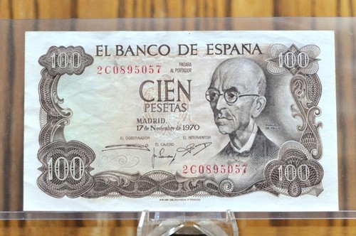 1970 Bank of Spain 100 Pesetas Bank Note - Digit-Letter Serial Number ...