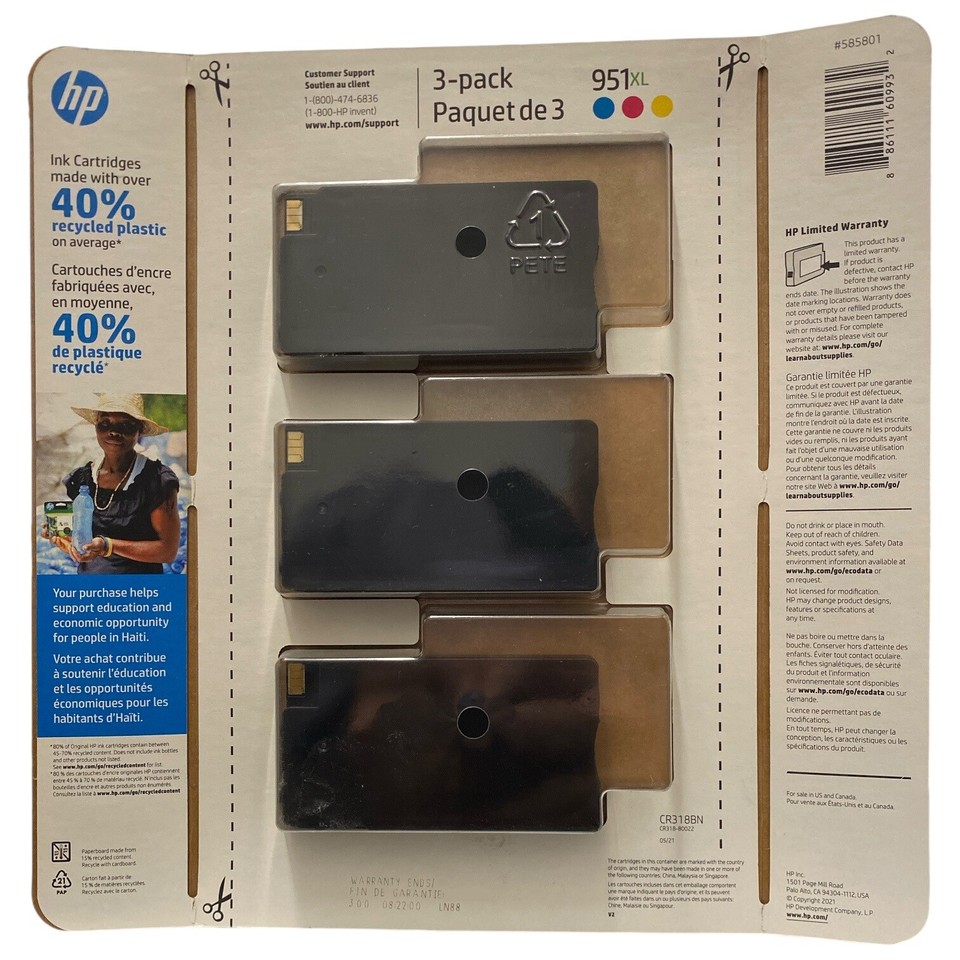 HP 951XL High Yield Original Ink Cartridge, Cyan/Magenta/Yellow, 3 Pack ...