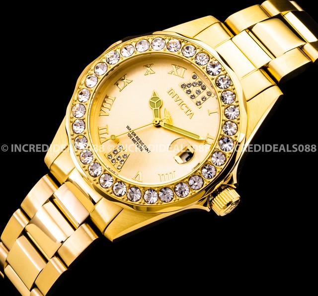 Invicta 15252 Womens Pro Diver Gold Dial Crystal Accented Watch for ...