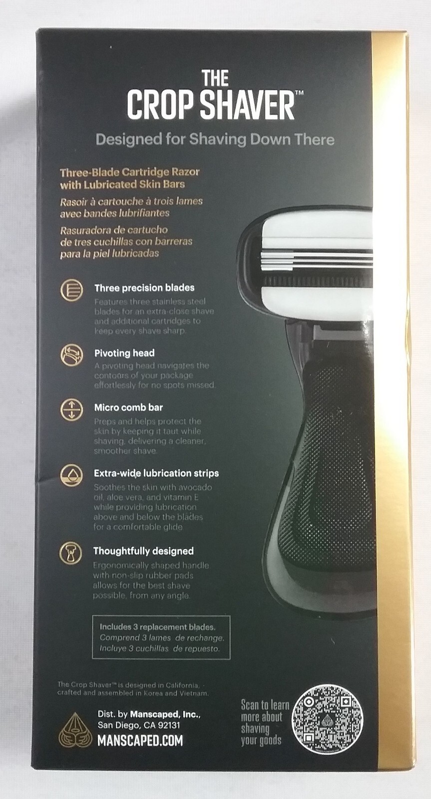 Black MANSCAPED The Crop Shaver 3-Blade Groin Razor w/3 Replacement ...