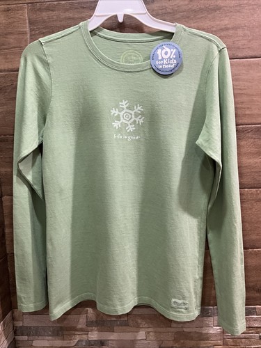 Life is Good T-Shirt Womens Long Sleeve Crew Neck Knit Snowflake Tee ...