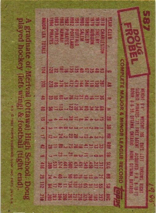 1985 TOPPS DOUG FROBEL BASEBALL CARD #587 | eBay