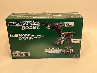 MasterForce BOOST 20V 1/2" Hammer Drill & 3-Speed Impact Driver Kit 241 ...