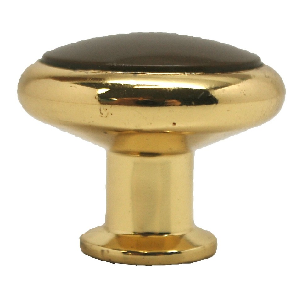 BELWITH Round Cabinet Knob Ceramic Insert 1-3/8" Polished Brass & Brown ...