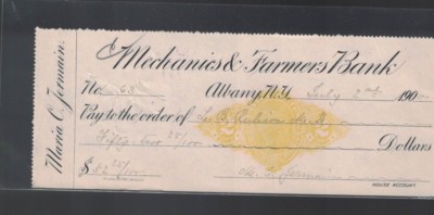 Mechanics & Farmers Bank Used Check 1900 Albany NY | eBay