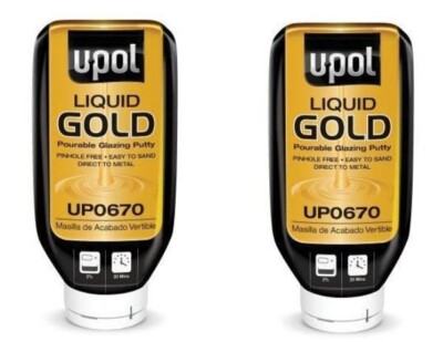 U-POL 670 Liquid Gold Pourable Glazing Putty Bottle w/ Hardener (2 Pack ...