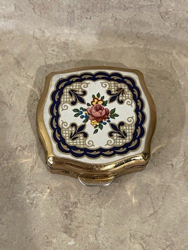 Vintage STRATTON England Enamel & Gold Tone Pill Trinket Box Floral ...