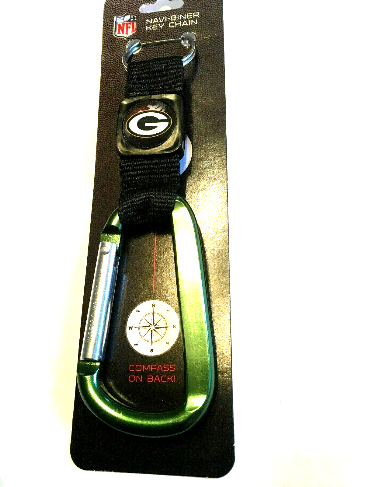 GREEN BAY PACKERS NAVI-BINER CARABINER KEYCHAIN KEY RING WITH COMPASS 6 ...