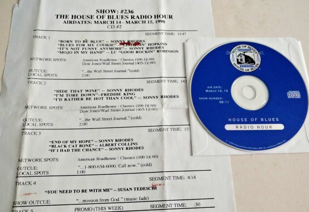 Sonny Rhodes Albert Collins House Of Blues Radio Hour 1 cd radio show 3/15/98 | eBay