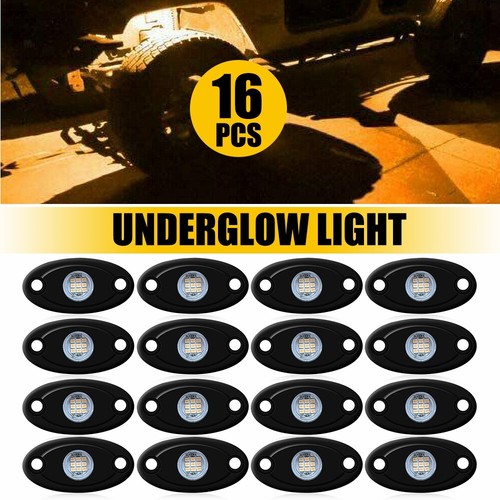 16X Amber LED Rock Light Underglow Lamp Offroad Truck Underbody Neon ...