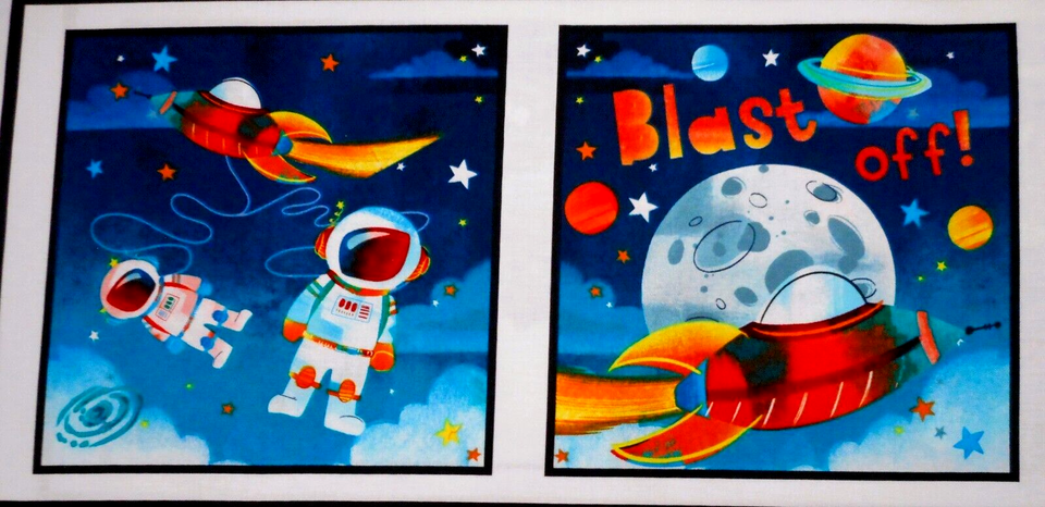 Soft Book Fabric Panel Blast Off! Rocket Planets Space Premium Cotton ...