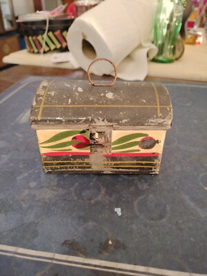 Antique Folk Art Primitive Decorated Toleware Tin Dome Trinket Box | eBay