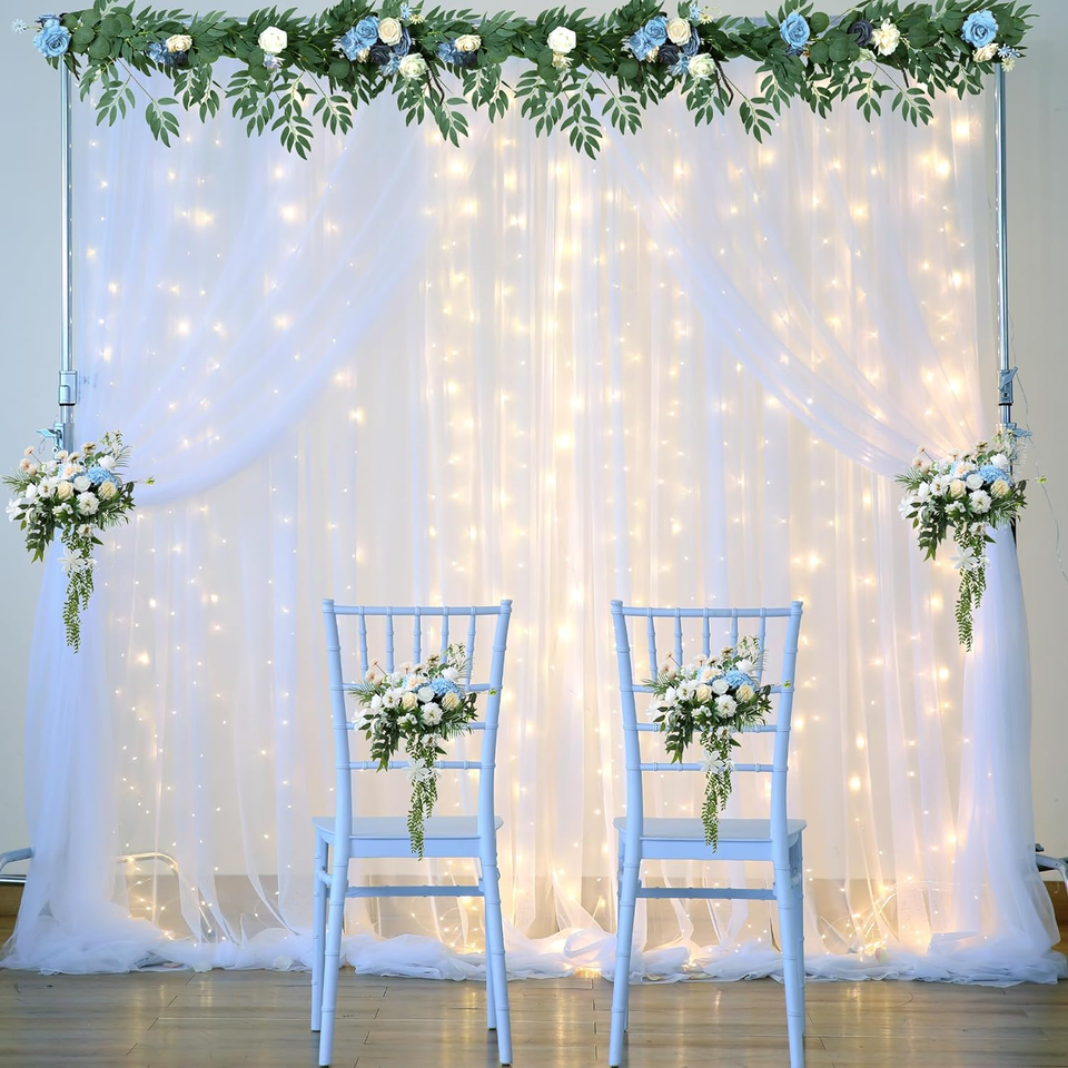 White Tulle Backdrop Curtain Lights String Parites 10×8Ft Sheer ...