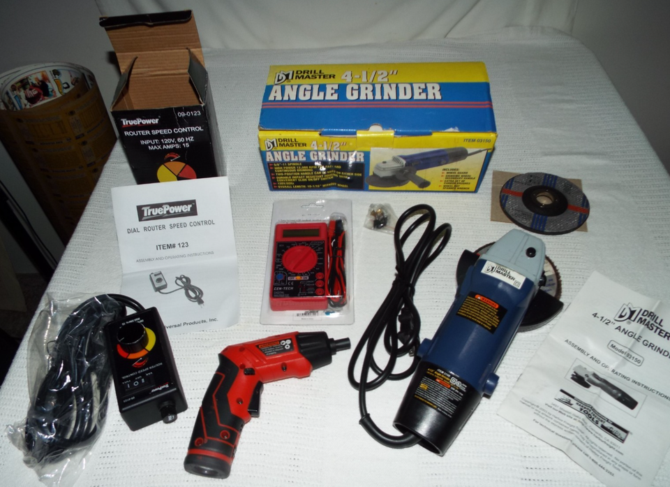 MIXED LOT OF VARIOUS TOOLS ANGLE GRINDER, ROUTER SPEED CONTROL, CEN-TEC ...