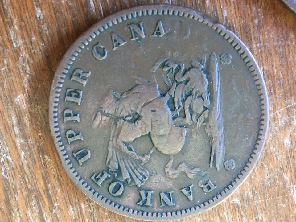 11 Canada antique trade tokens: 1842, 1852, 1857 one penny tokens, 1837 ...