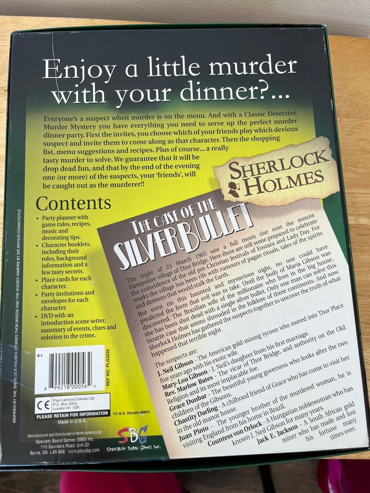 Sherlock Holmes The Case of the Silver Bullet Murder Mystery Dinner ...