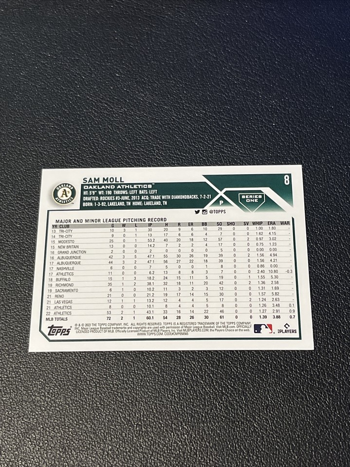 2023 Topps #8 Sam Moll Oakland Athletics Baseball Card | eBay