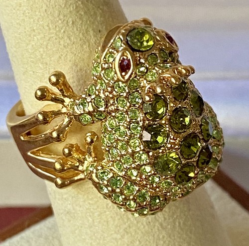 Cute ! Prince Charming gold tone green crystal frog crown Park Lane ...