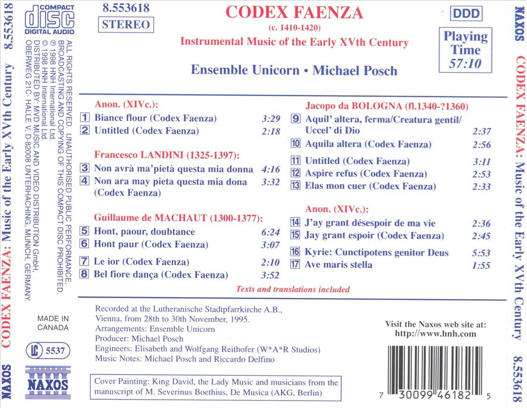 ENSEMBLE UNICORN CODEX FAENZA: INSTRUMENTAL MUSIC OF THE EARLY 15TH CENTURY NEW 730099461825| eBay
