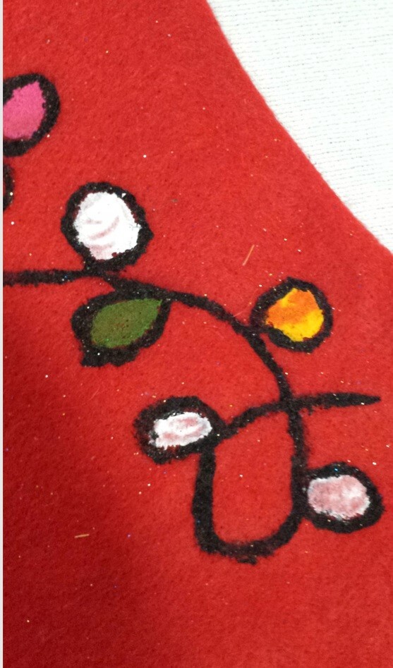 Red & White Christmas Stocking Felt Holiday Lights Gift Holder Glitter ...