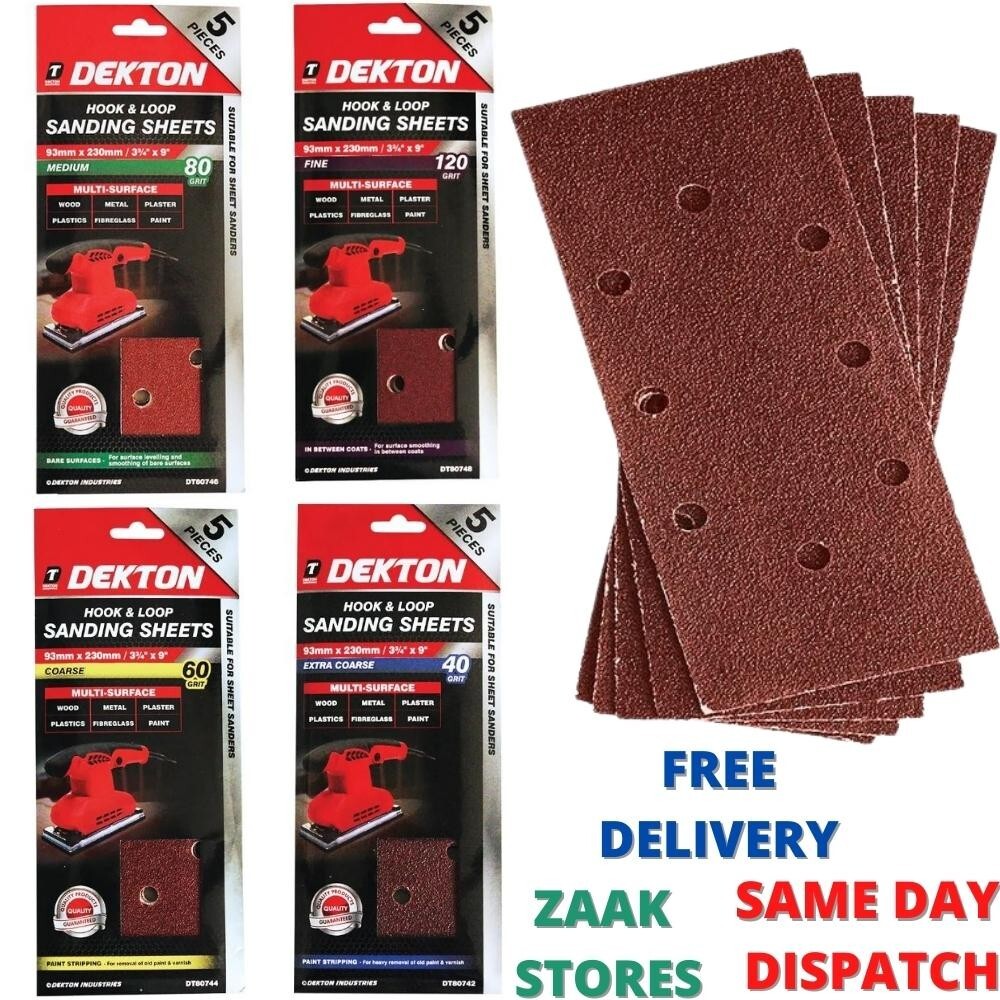 DEKTON 1/3 Sanding Sheets Rectangular Pads 40 60 80 120 Grit 93 x 230mm ...
