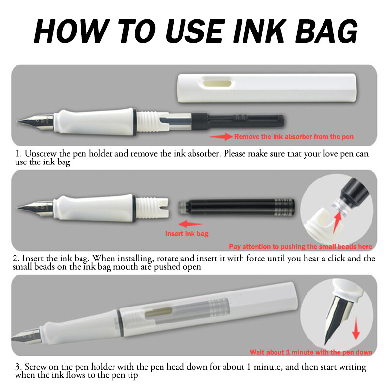 50Pcs Fountain Pen Ink Cartridge Refill 2.6mm Black/Blue/Red for Office ...