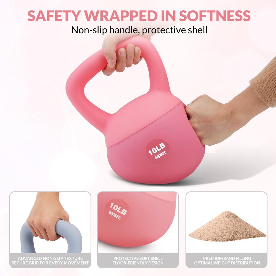 XPRT Fitness Soft Kettlebell 10/12 LBS Protective Shell Sand Filled ...