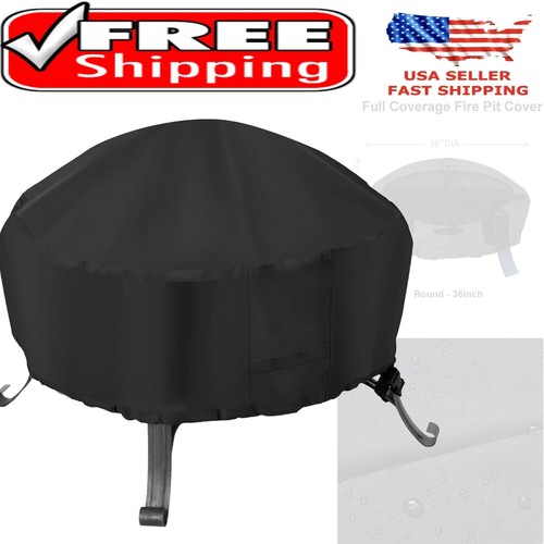 Durable Waterproof Fire Pit Cover with Buckle Straps - Fits 36 Inch ...