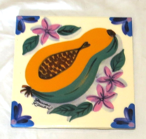 Kauai Banana Patch Studio Papaya 6 inch Square Tile on Cork Trivet | eBay