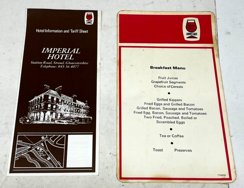 Imperial Hotel Menu Berni Inns Gloucestershire UK | eBay