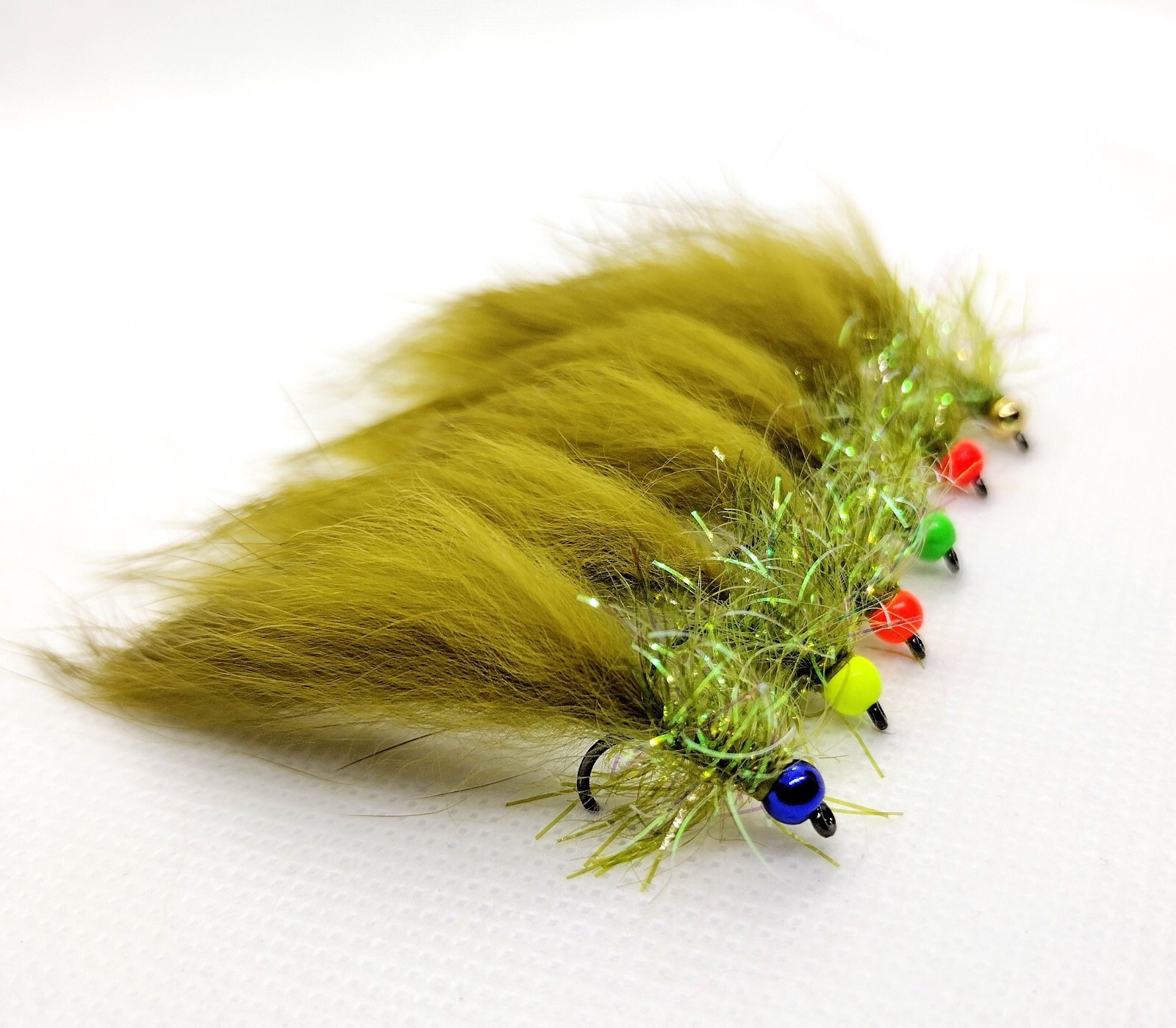 6 X Olive Rabbit Bunny Leech Fly Flies, Pearl Olive Straggle Barbless ...
