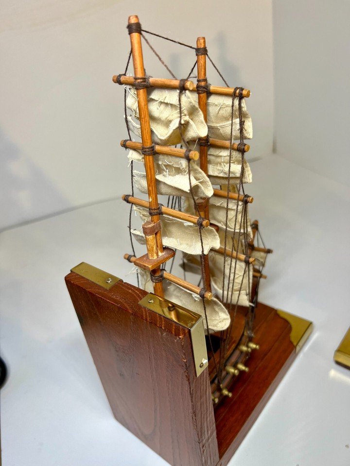 VTG Wood Schooner Model Ship w/ 12" Masts Cotton Sails - Two 6”x 6 ...