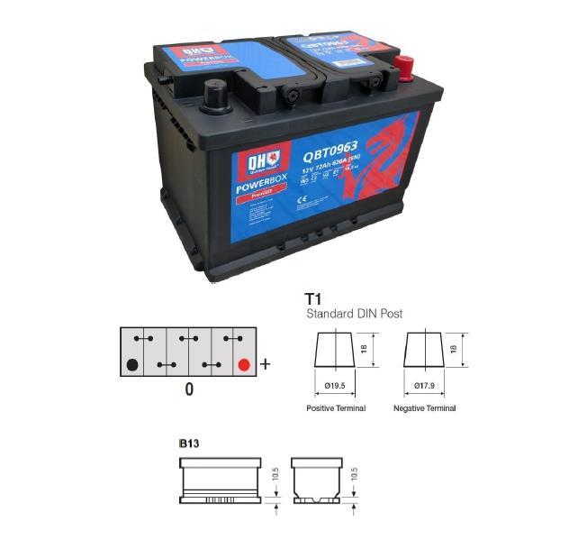 Car Starter Battery 096 72Ah 620A CCA 12V T1 Terminal L3 Quinton Hazell ...