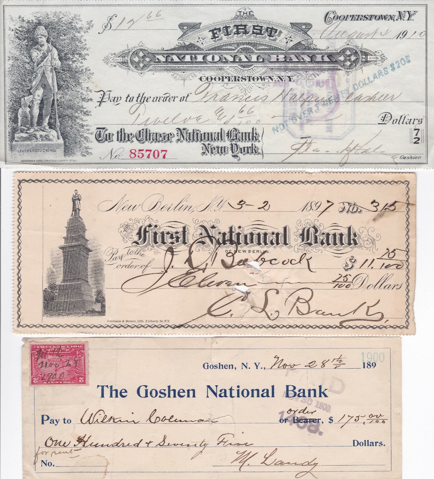 Checks drawn on New York State banks, turn of the 20th. century | eBay