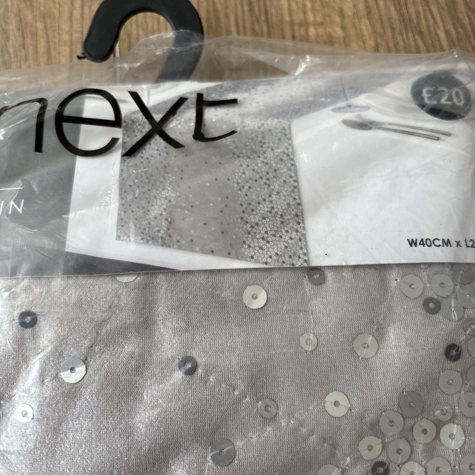 Brand New NEXT Silver Sequin Table Runner W40CM x L220CM Christmas ...