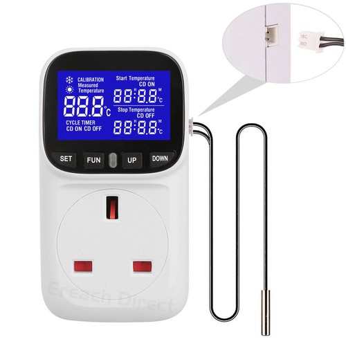 Digital Thermostat Plug Socket Probe Timer Heating Cooling Temperature ...