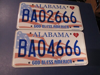 Mint Pair Alabama God Bless America Passenger License Plates BA04666 ...