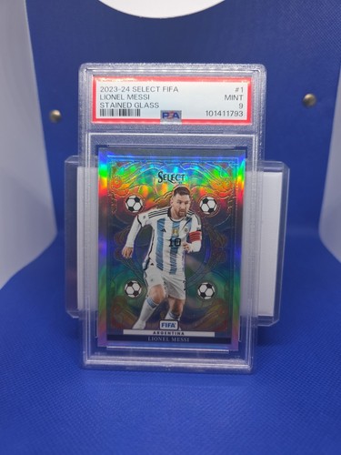 2023-24 Panini Select Fifa Soccer Stained Glass #1 Lionel Messi SSP PSA ...