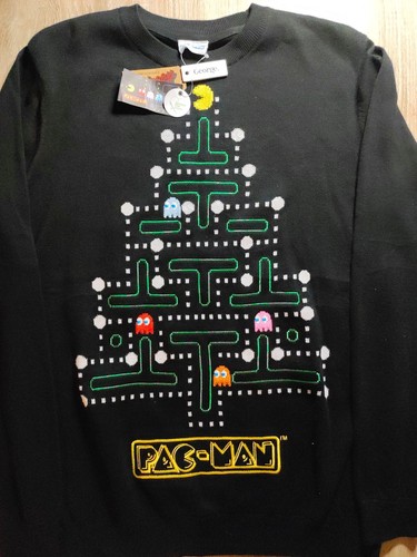 Pac Man Video Game Christmas Jumper Black, size L, New with tags | eBay