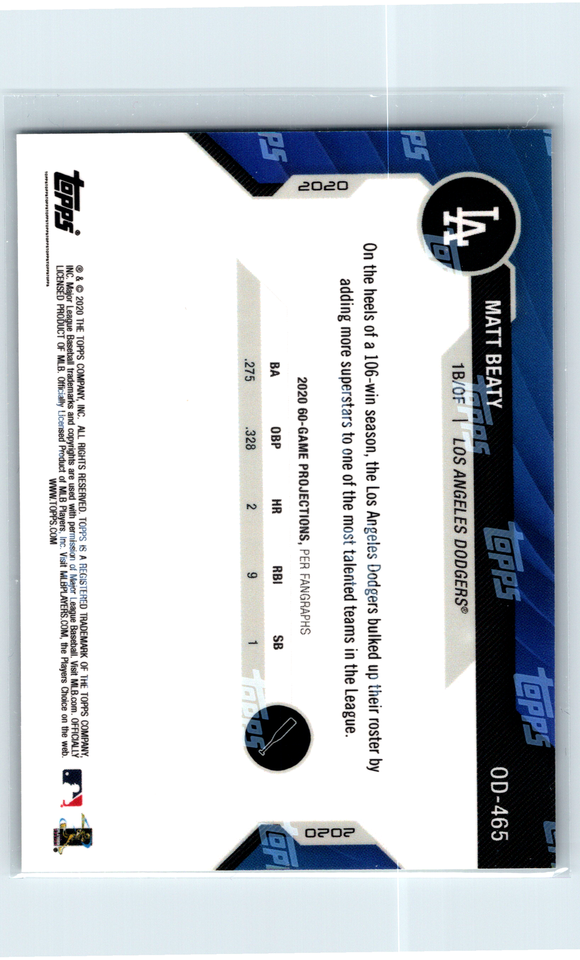 Matt Beaty 2020 Topps Now Road to Opening Day - Summer Camp PR3628 | eBay