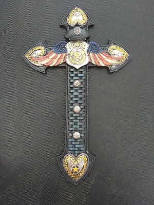 Police Officer Cross LE Badge Hat Wings New 14x8 Wall Hanging USA ...