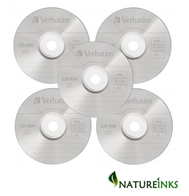 5 Verbatim CD-RW 1x - 12x Rewritable blank discs CD RW 700MB 80 mins in ...