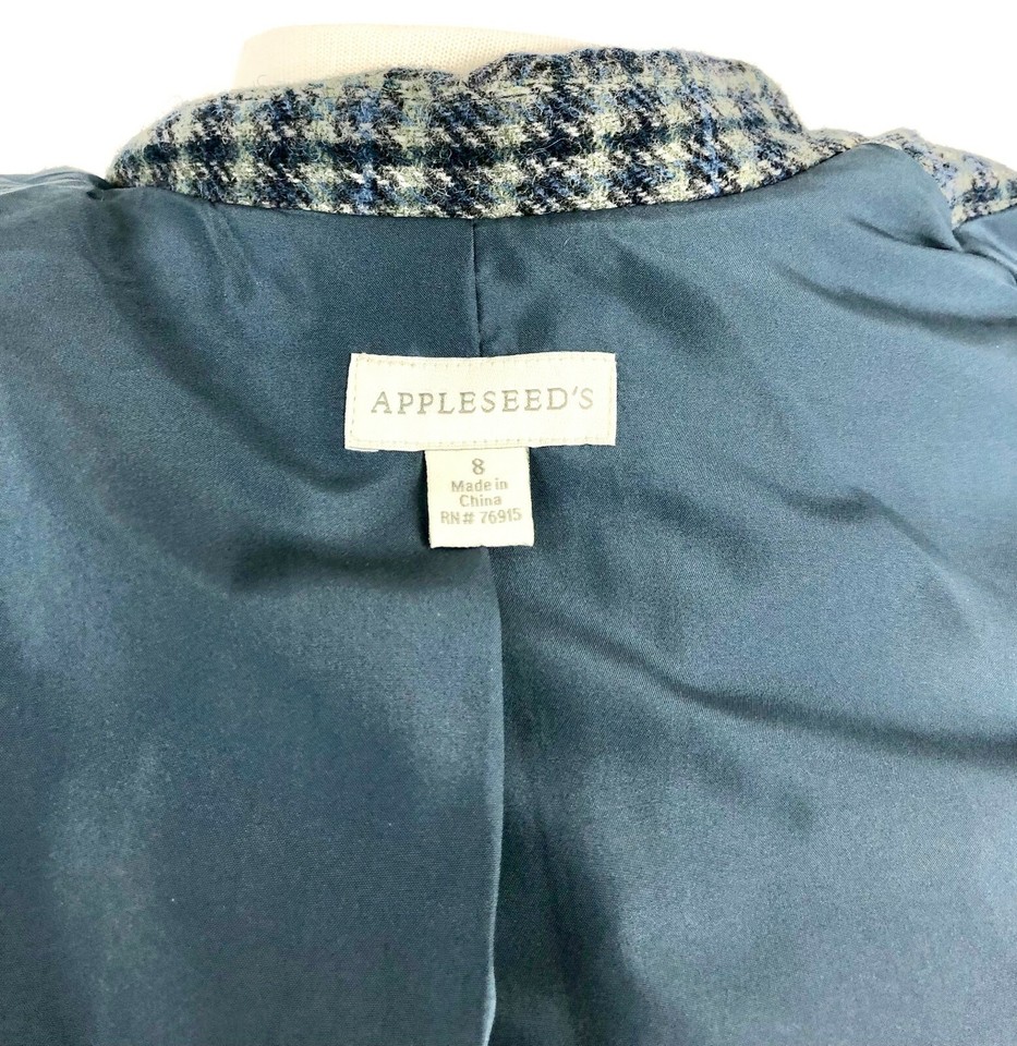Appleseed's Sz 8 100% Wool Classic Blazer Jacket Checked Tweed Blue ...