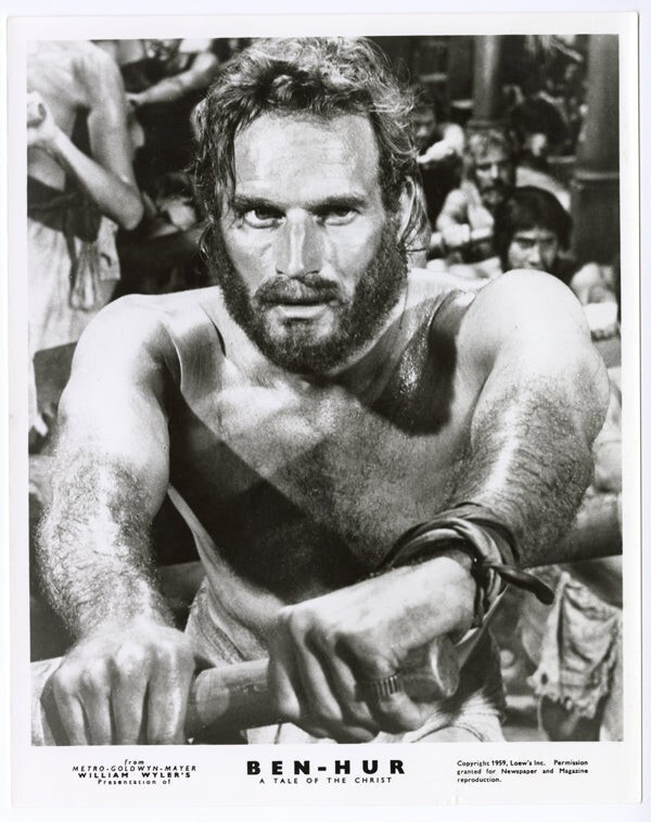 Charlton Heston Ben Hur Barechested Rowing Scene in chains Original ...