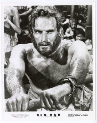 Charlton Heston Ben Hur Barechested Rowing Scene in chains Original ...
