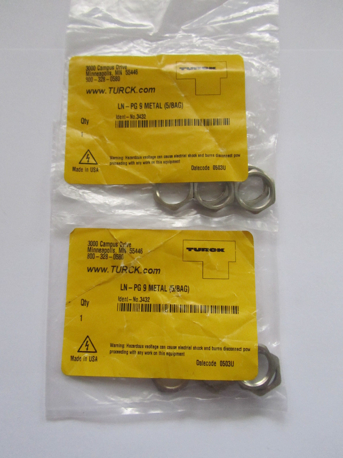 2 X TURCK LN-PG 9 METAL LOCKNUT (5/BAG) 3432 NICKEL PLATED BRASS PG9 ...