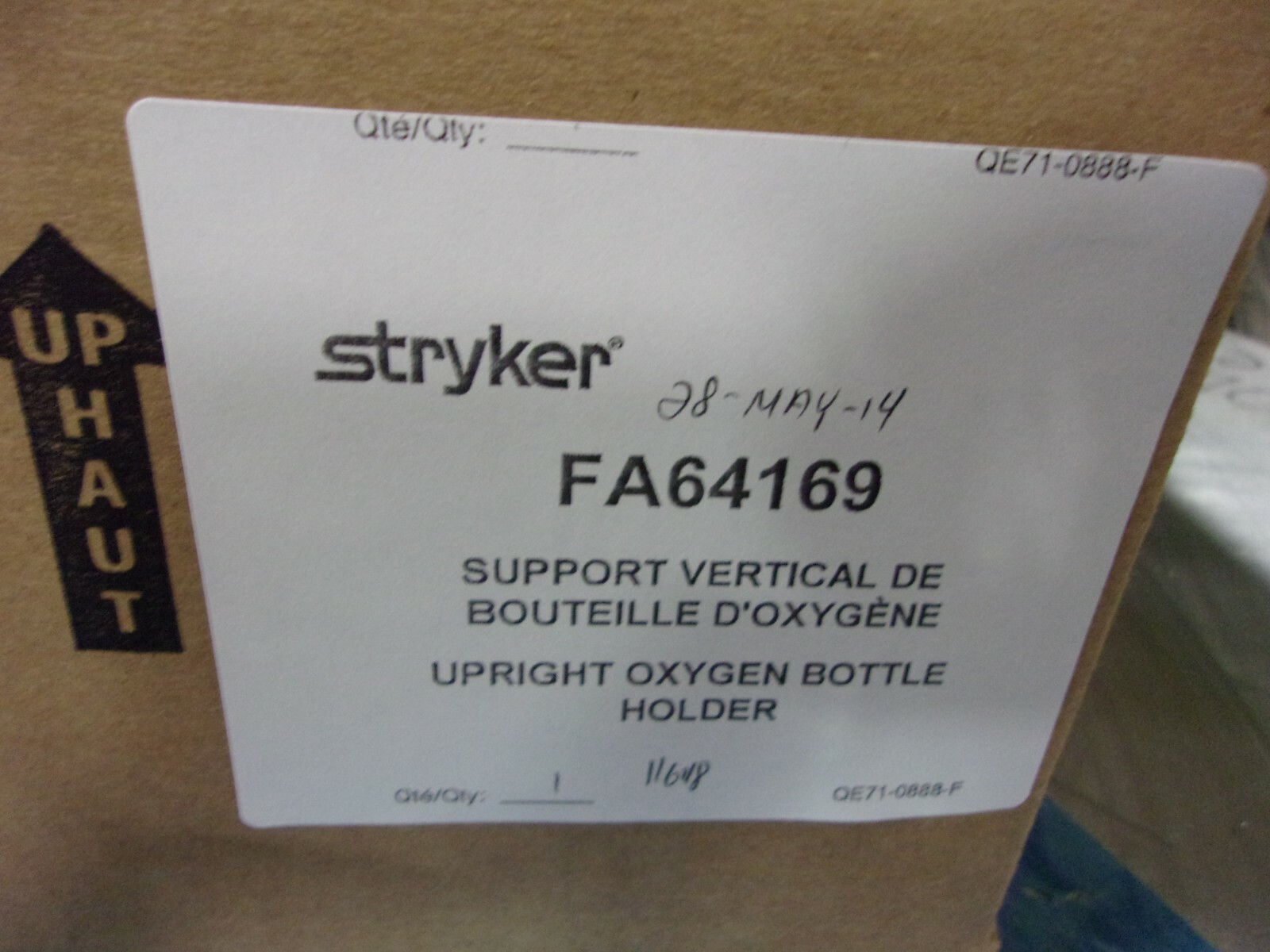 STRYKER VERTICAL OXYGEN BOTTLE SUPPORT HOLDER CARRIER RACK FA64169 for ...
