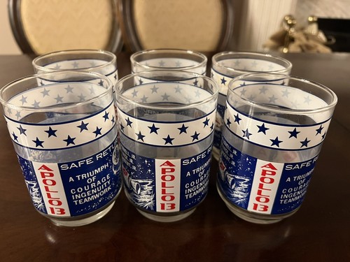 Apollo 13 Drink Glass Cup 10 Oz James Lovell Moon Landing NASA 1970 Set ...